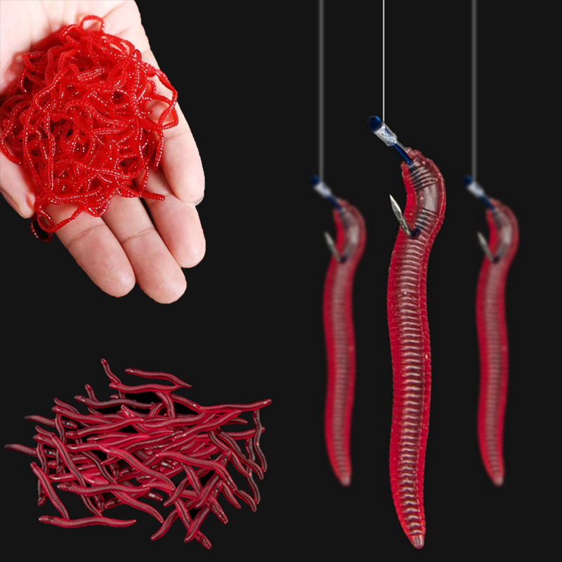 50Pcs Realistic Fishy Smell Red Worms Bait Soft Simulation Earthworm ...