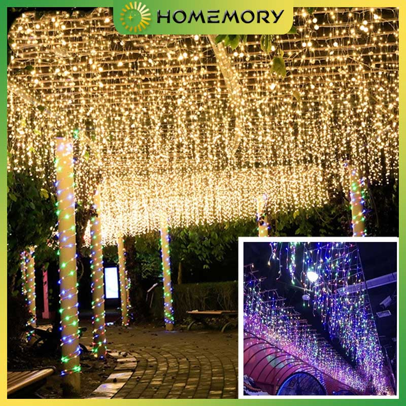 HOMEMORY Christmas Light LED Curtain Icicle Light Waterfall Fairy ...