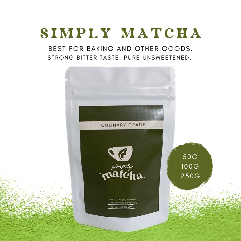 Simply Matcha Pure Unsweetened Culinary Grade Powder 50g / 100g / 250g ...