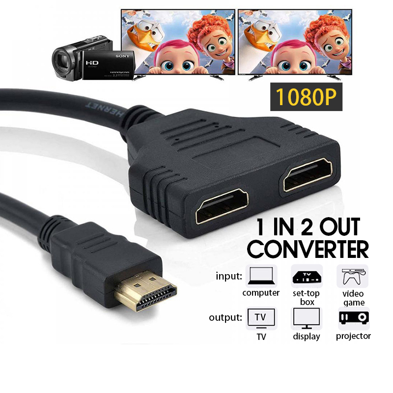 1080P HDMI Splitter Adapter Male HDMI To Dual HDMI 2 Female Splitter ...