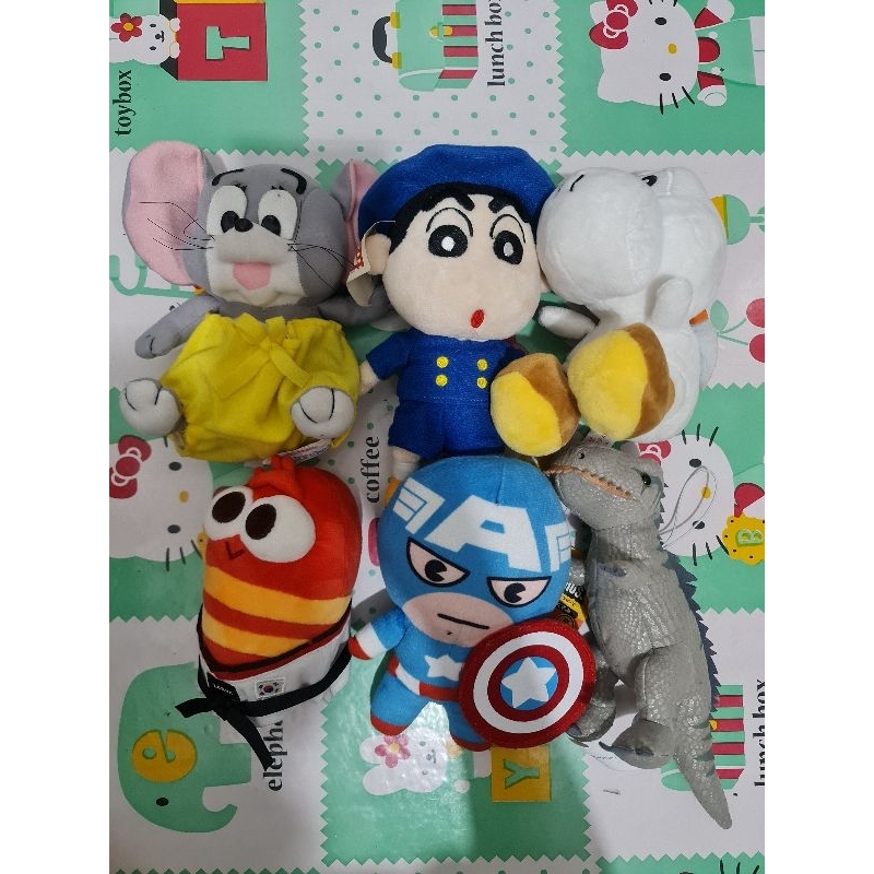 RANDOM CHARACTERS PLUSHIES (SHINCHAN, MARIO, DINOSAUR, MARVEL, TOM AND ...