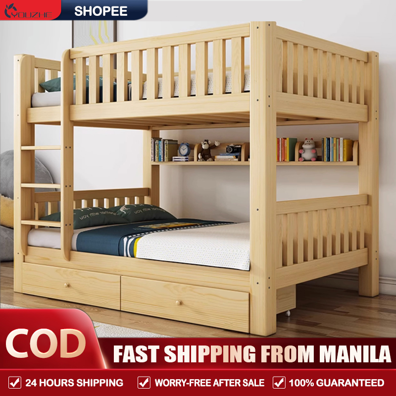 Solid Wood Double Layer Wooden BedUpper and Lower Wooden Beds 74.8*35.4 ...
