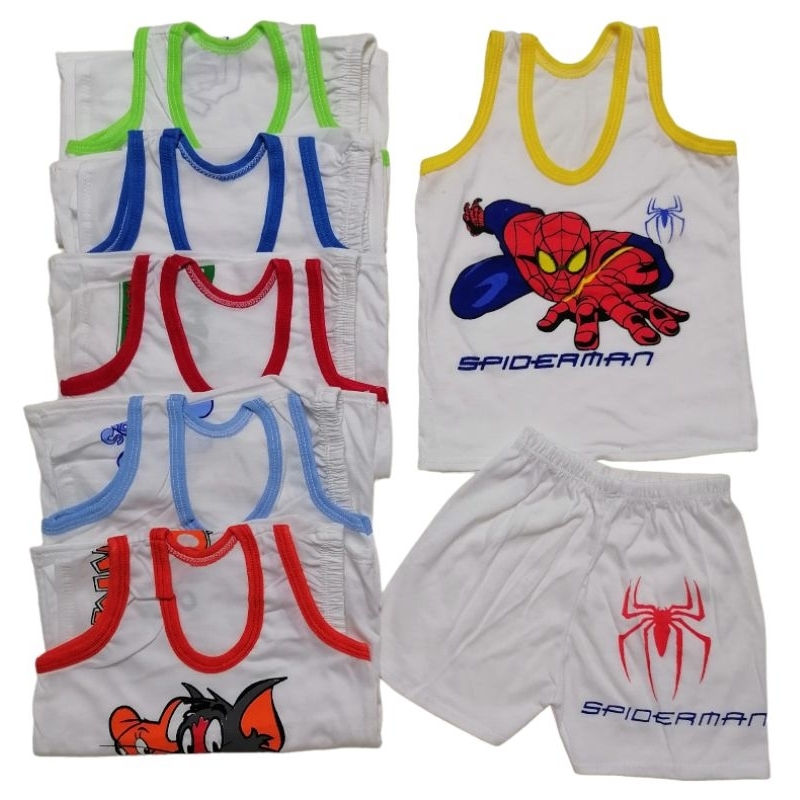 CHARACTERS COTTON SANDO SHORT SET FOR BABY BOY 6-12 MONTHS OLD | Shopee ...