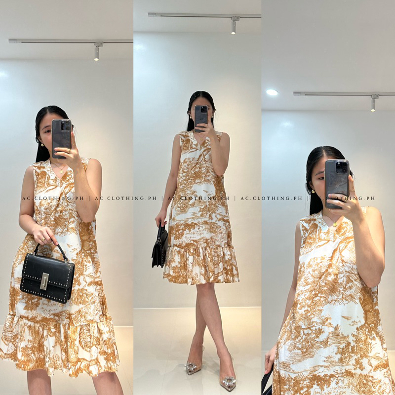 LINELLE V-NECK RUFFLED DRESS W/ 2 SIDE POCKET | Shopee Philippines