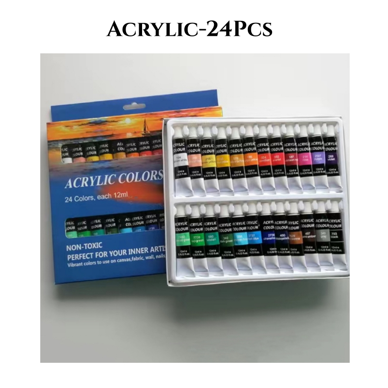 MW 12/24 Colors Acrylic Paint Set/Watercolor Paint Set with Painting ...