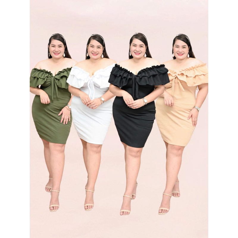 (XL TO 3XL) PLUS SIZE AMANDA DRESS Offshoulder Casual Crepe Fabric ...