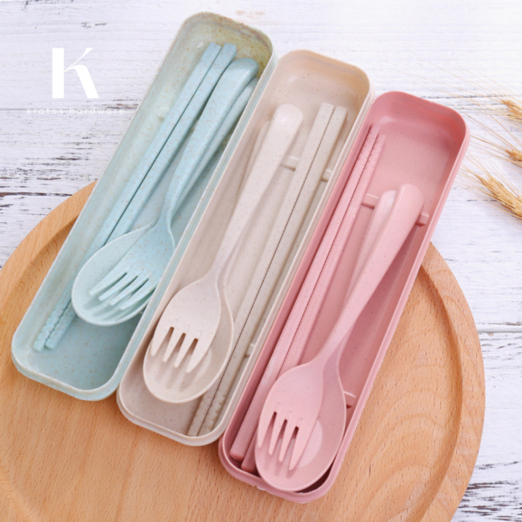 Kratos Hardware | 3 in 1 Wheat Straw Cutlery Set with Spoon, Fork, and ...