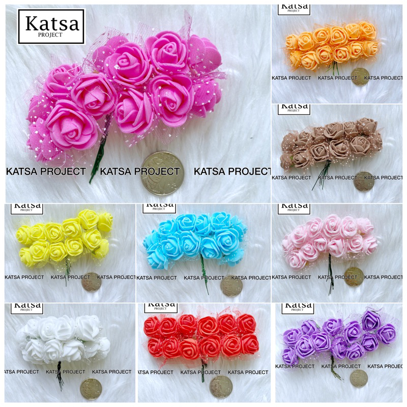12pcs 2cm Mini ROSE Foam with STEM BOUQUET Mini Artificial Flowers ...