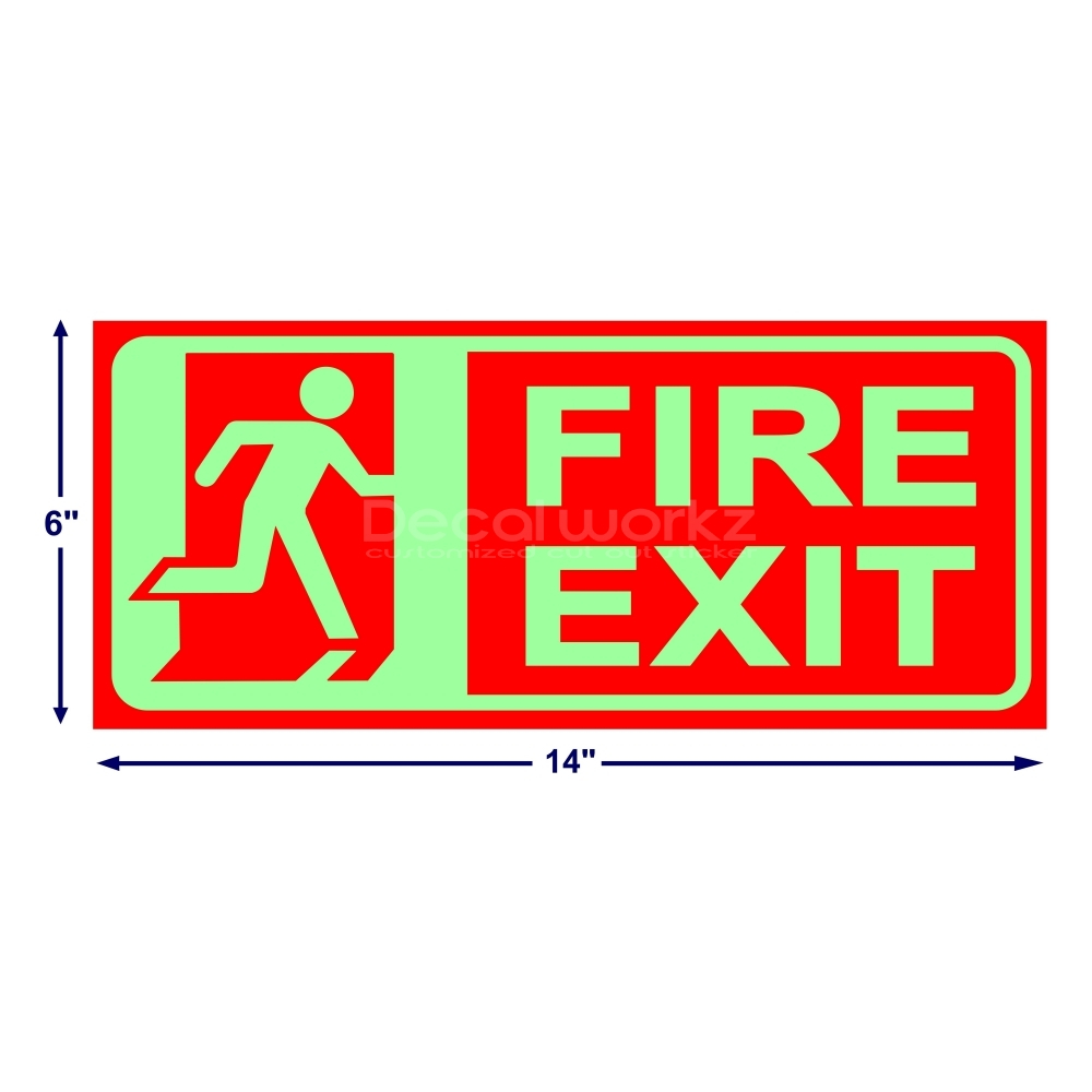 Luminous / Glow in the Dark Fire Exit Sign Red Background in 3mm Sintra ...