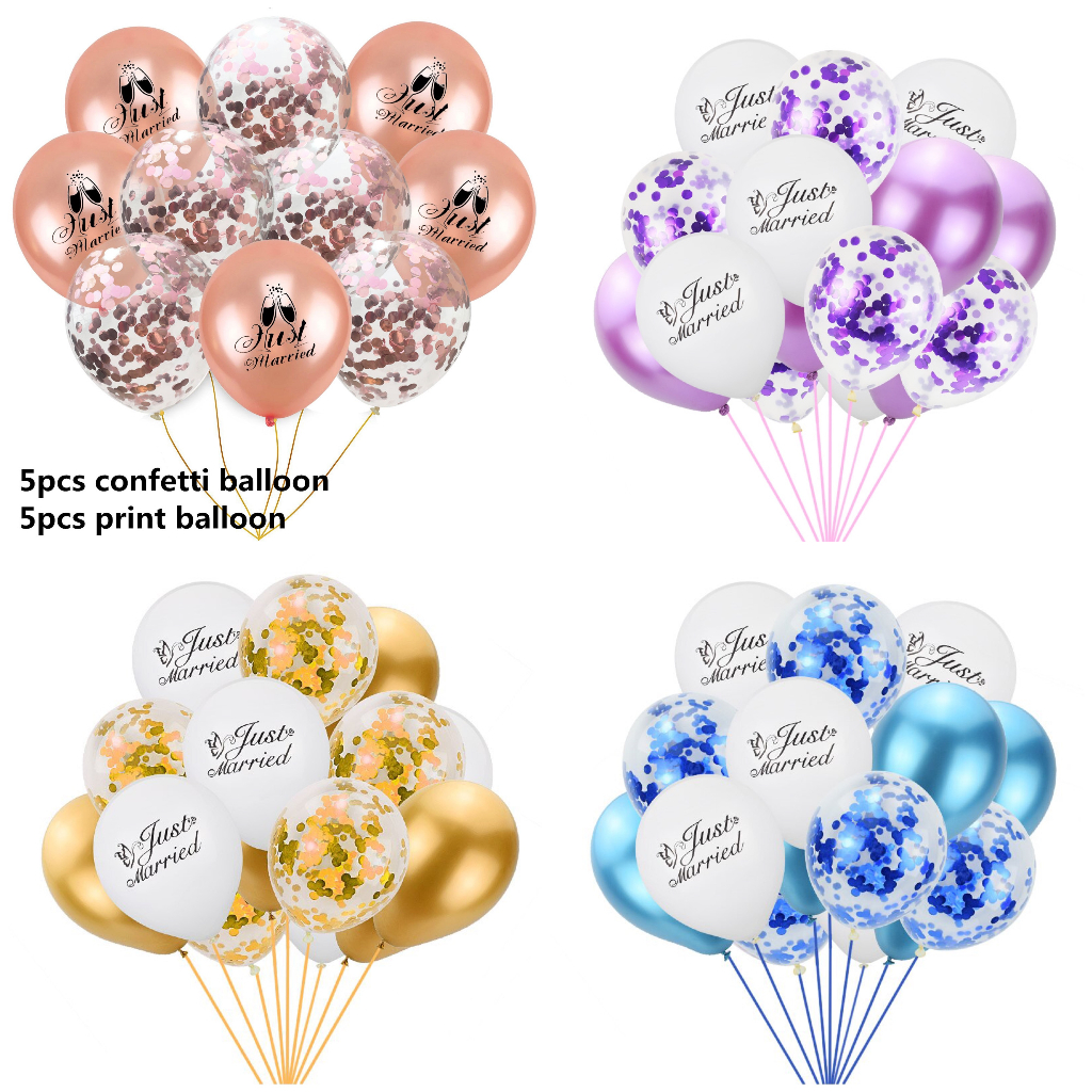D330 Just Married Printed Latex Confetti Balloons, Bride Wedding, LB ...