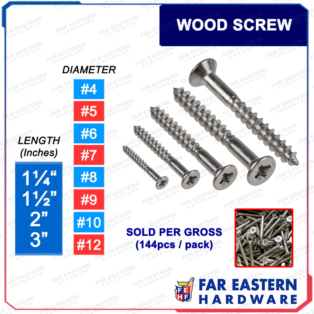Wood Screw Sold Per Gross (144pcs / Pack) 1-1/4" 1-1/2" 2" 3" | Shopee ...