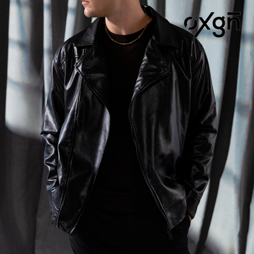 OXGN Faux Leather Biker Jacket For Men (Black) | Shopee Philippines