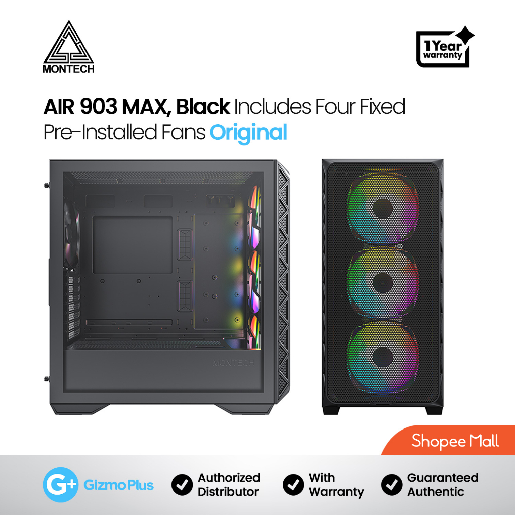 Montech Air 903 Max CPU Case / Computer Case Ultra Cooling Mid Tower with 4 Pre Installed Fans ...