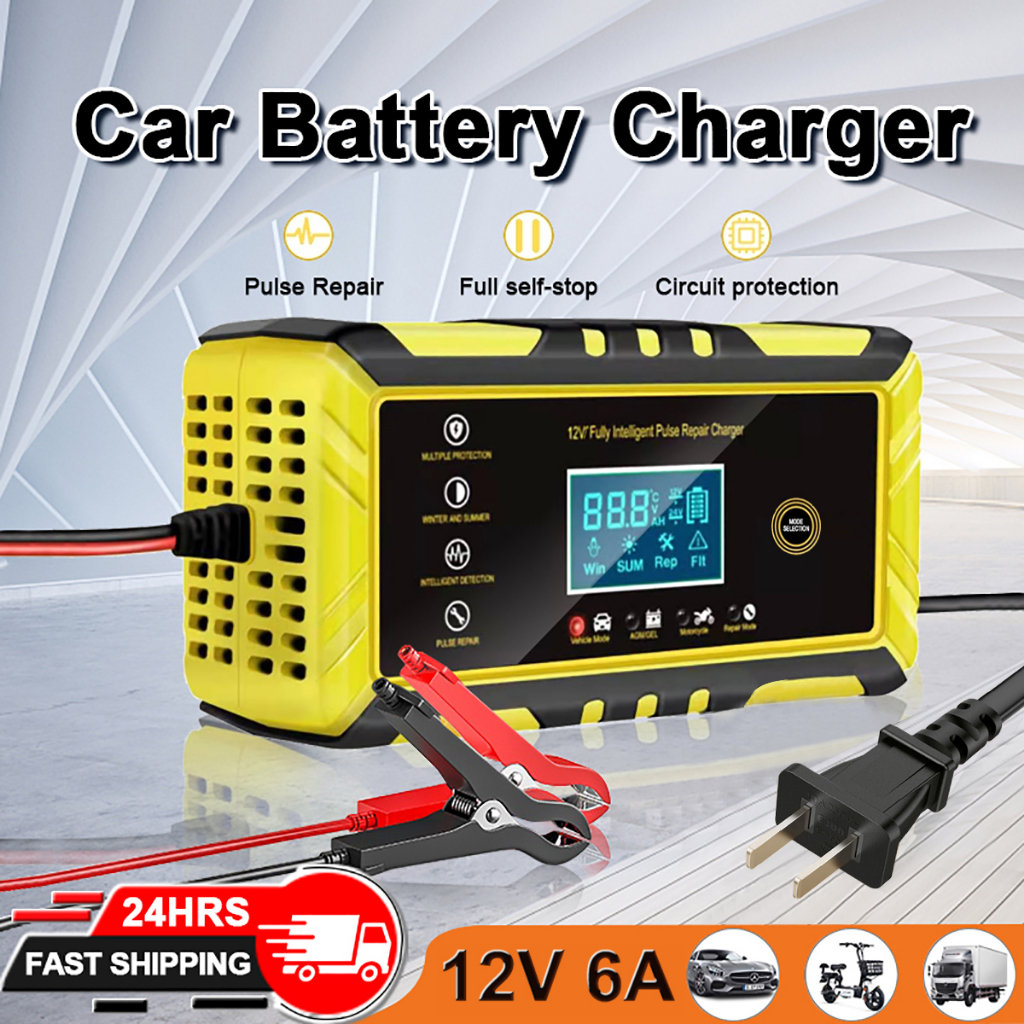Full Automatic Car Battery Charger 12V 6A Intelligent Repair Fast Power ...