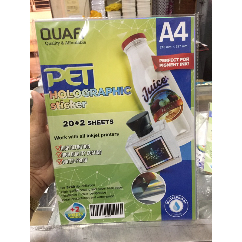 QUAFF PET HOLOGRAPHIC STICKER A4 SIZE 20+2SHEETS | Shopee Philippines