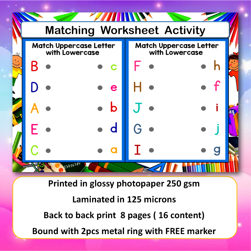 Alphabet and numbers matching activity educational worksheet laminated ...