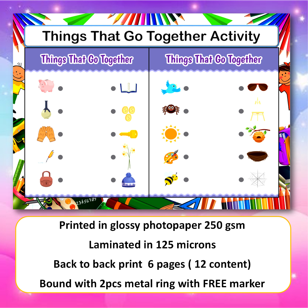 Things that go together activity educational worksheet laminated ...