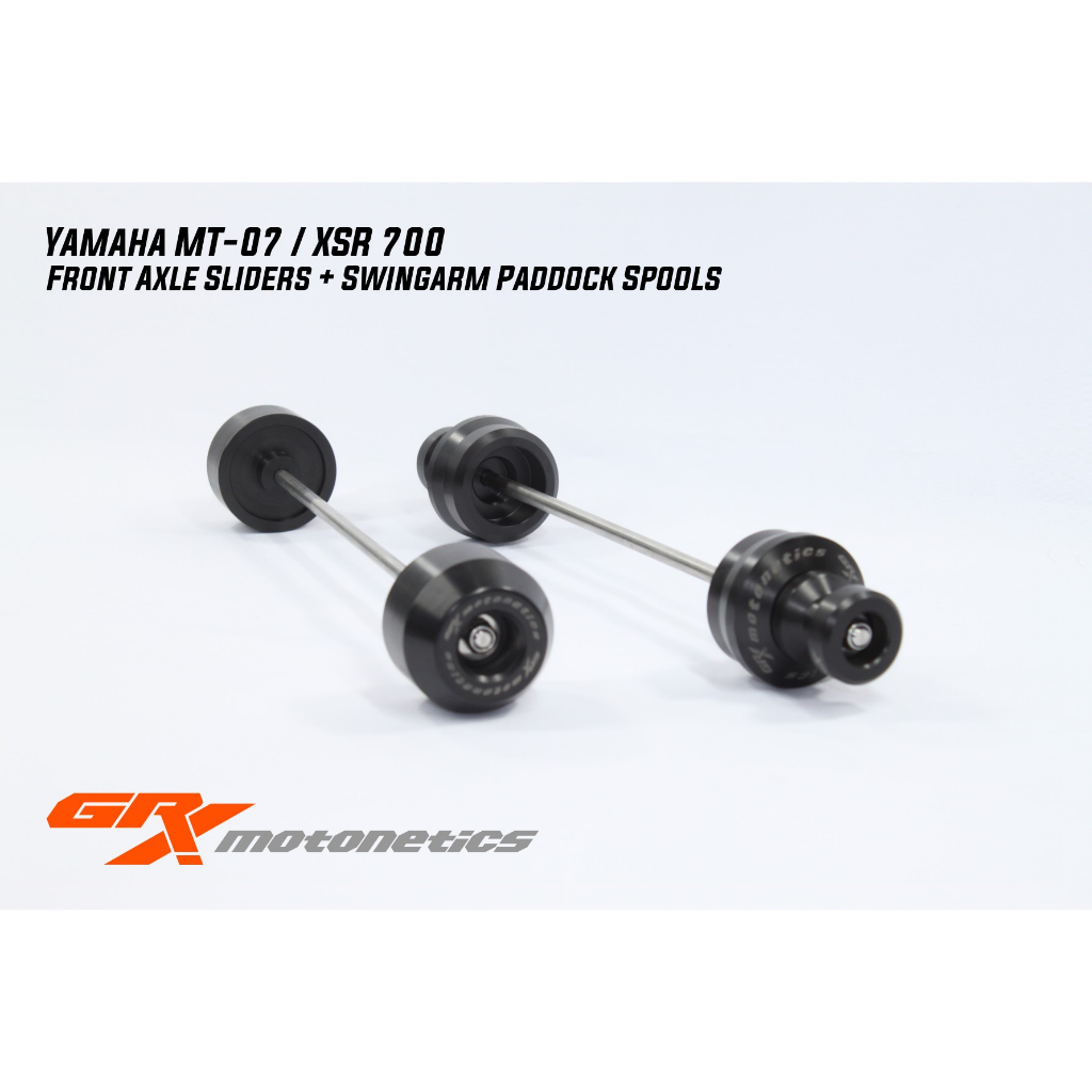 Yamaha MT-07 / XSR 700 Front Axle Sliders + Swingarm Paddock Spools ...