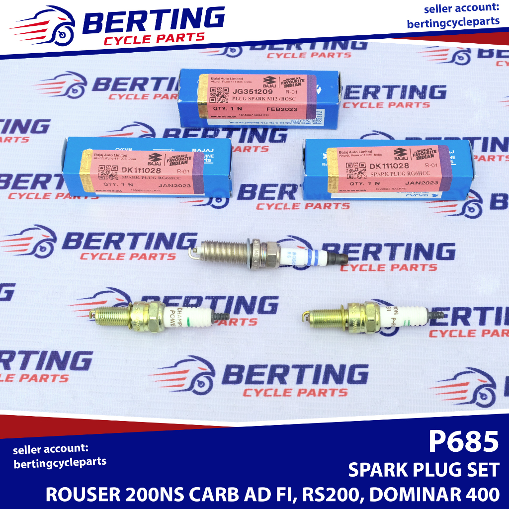 SPARK PLUG SET OF 3 Rouser NS200 200NS, RS200, Dominar 400 Genuine JG351209 -(1pc) DK111028 ...