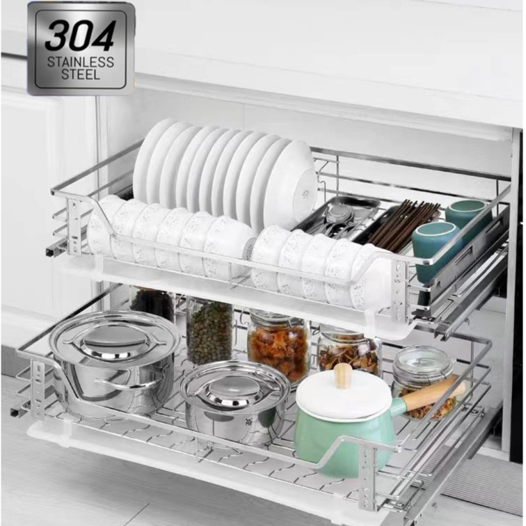 2Pcs Pull out Basket Tray 304 stainless Dish Rack Kitchen Cabinet 2 ...