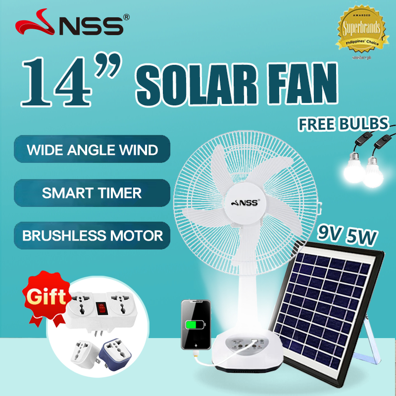NSS Rechargeable 14" Solar Electric Fan with Solar Panel Solar Fan with ...