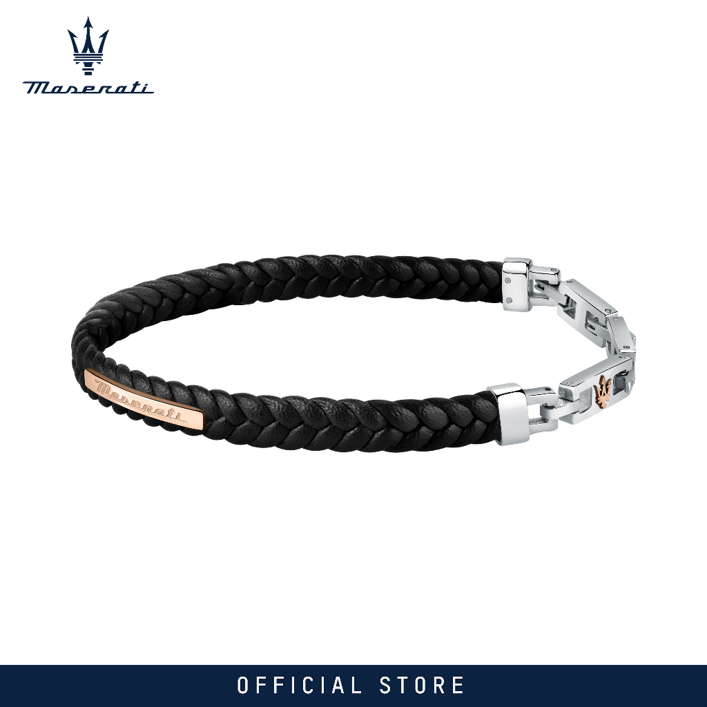 Maserati Jewels 225mm Men's Stainless Steel Leather Bracelet, Black ...