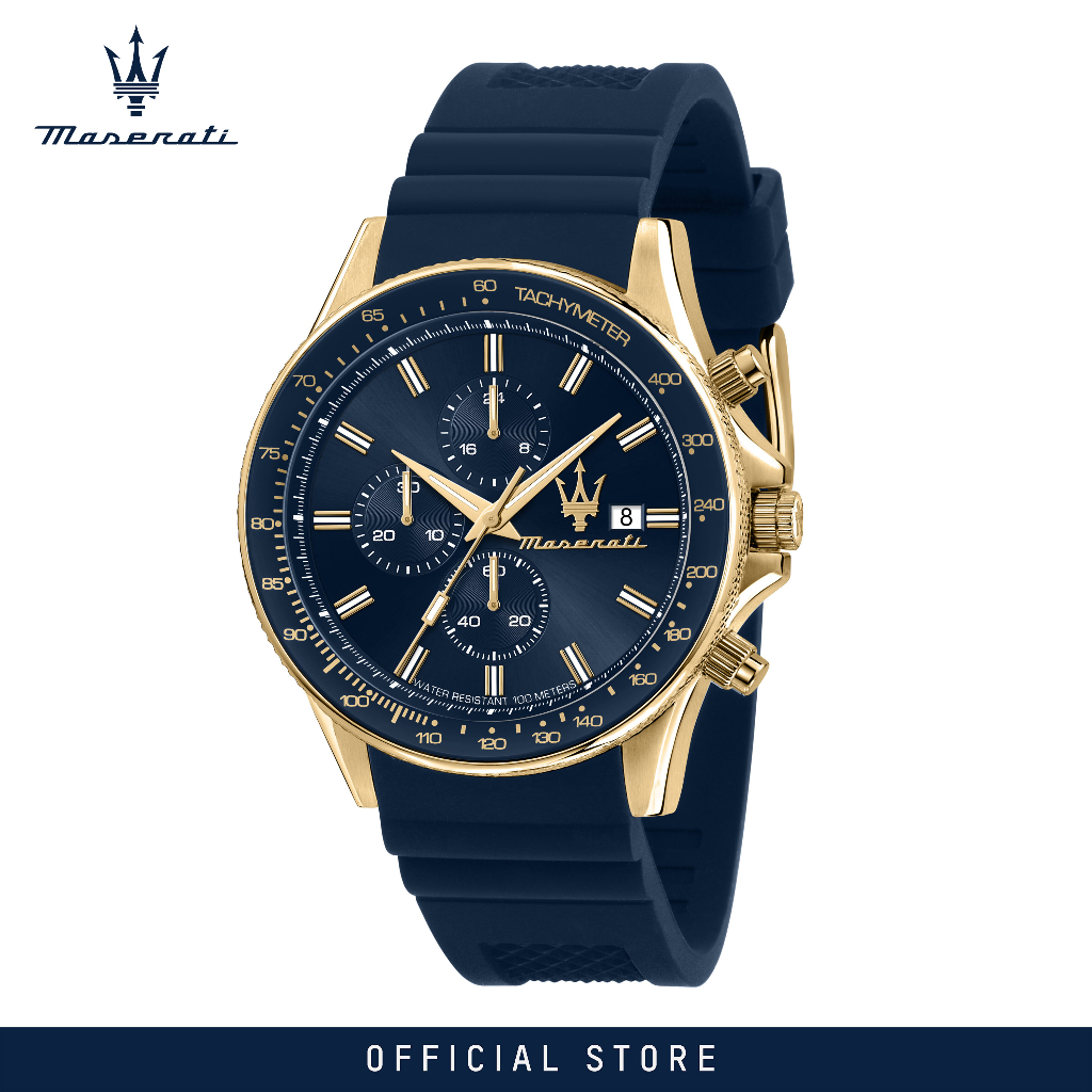 【2 Years Warranty】 Maserati Sfida 44mm Blue Dial Blue Silicone Men's ...