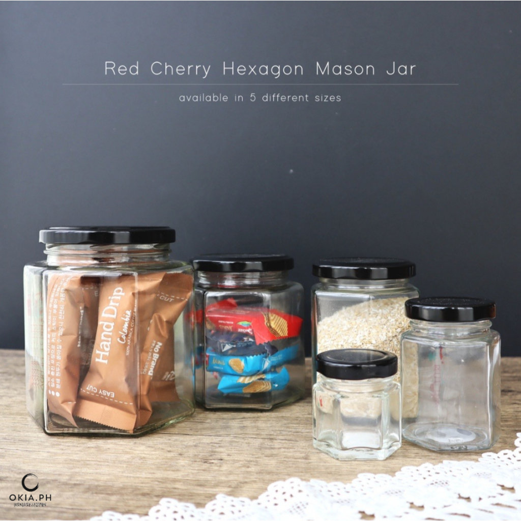 OKIA Red Cherry Hexagon Mason Jar #2 | Shopee Philippines