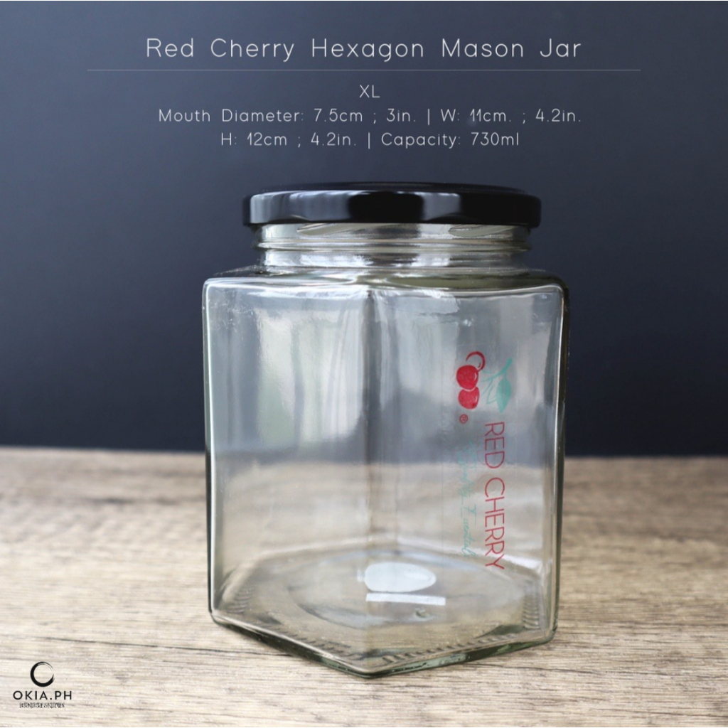 OKIA Red Cherry Hexagon Mason Jar #5 | Shopee Philippines