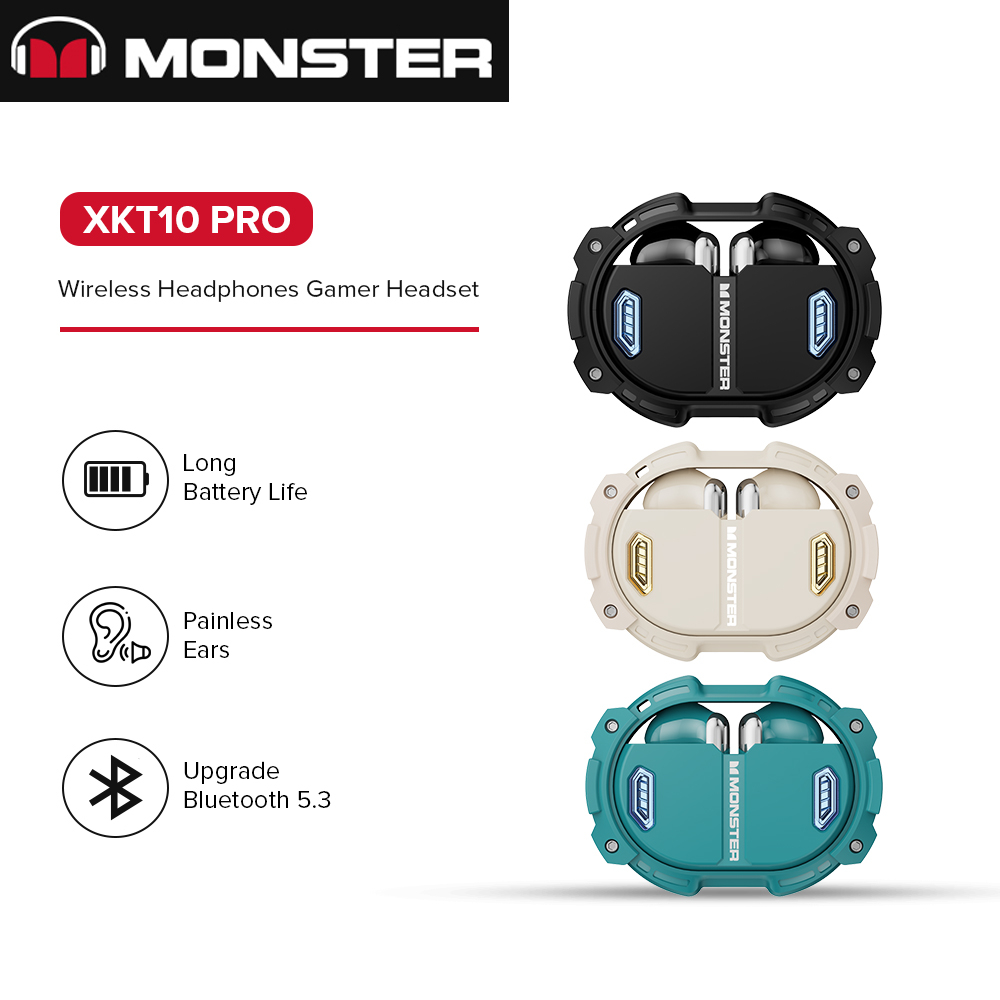 Monster XKT10 PRO TWS Earphones Wireless Bluetooth Earbuds Gaming ...