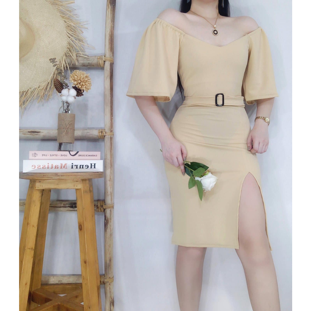 JER-JEN SCARLET TWO WAY PUFF ELEGANT BELTED CASUAL DRESS FOR WEDDING/GRADUATION/PROM/DEBUT ...