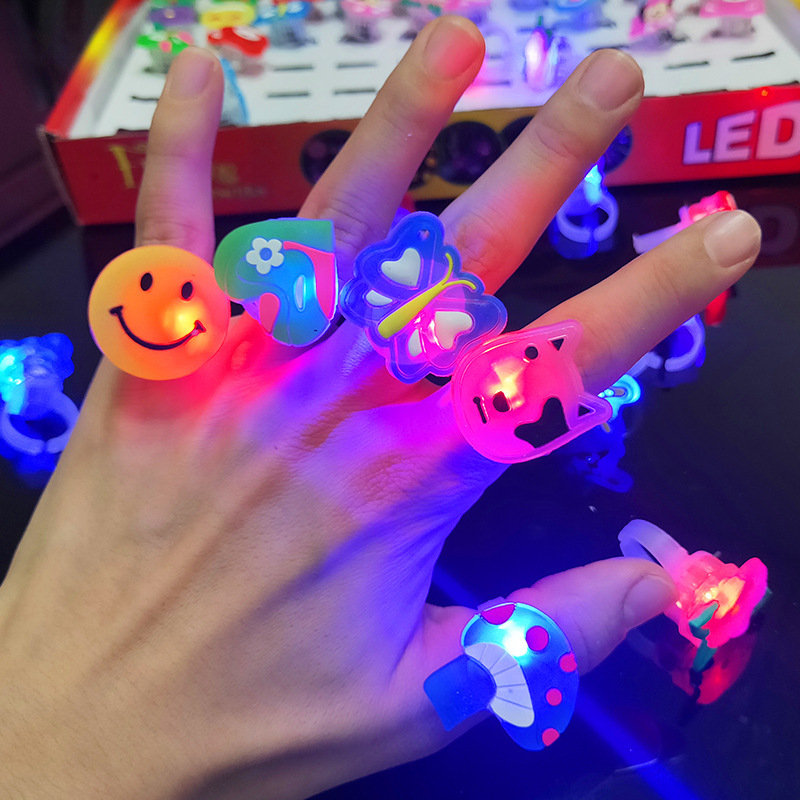 50 Pcs Set Shiny Flash Lights Finger Ring Toys Cartoon Kids Ring wtih ...