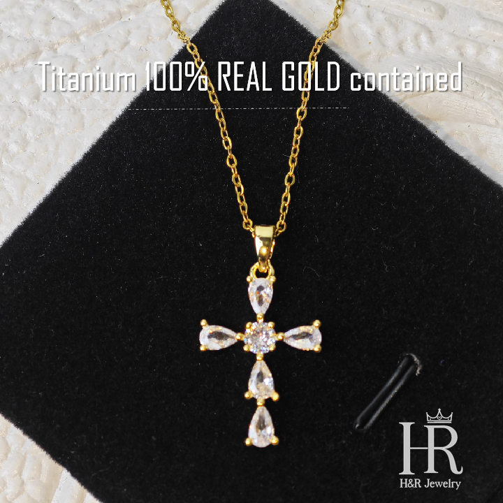 H&R gold plated cross pendant necklace gift hypoallergenic accessories ...