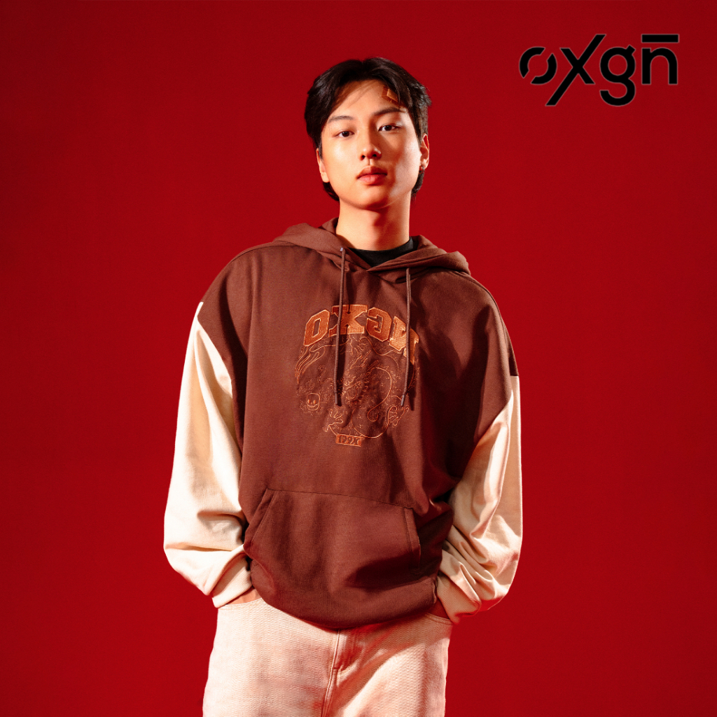 OXGN Embroidery Hoodie For Men (Brown) | Shopee Philippines
