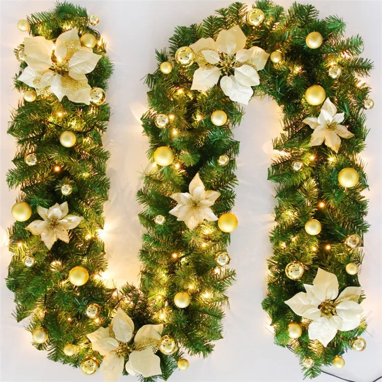GARLAND SET! 2.2 Meter Garland Christmas Balls Poinsettia Flower ...