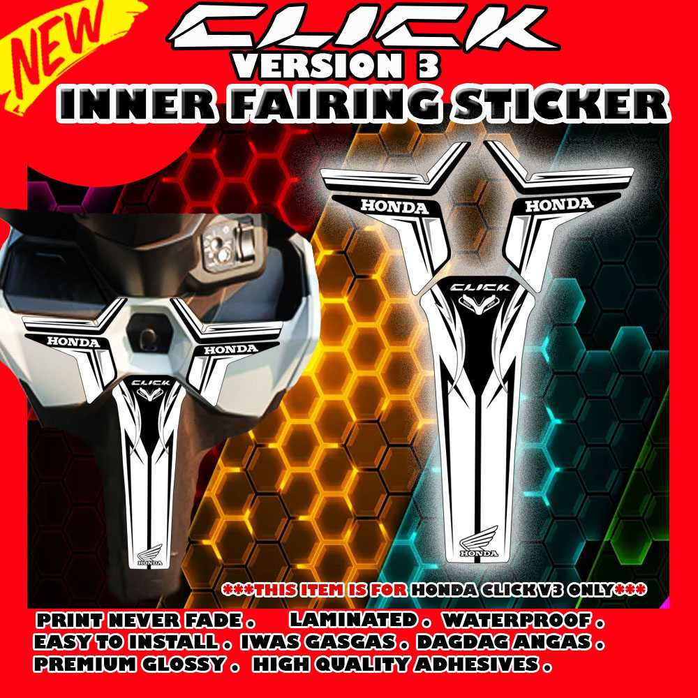 Honda Click 125 Version 3 Inner fairing sticker decals New design Click ...