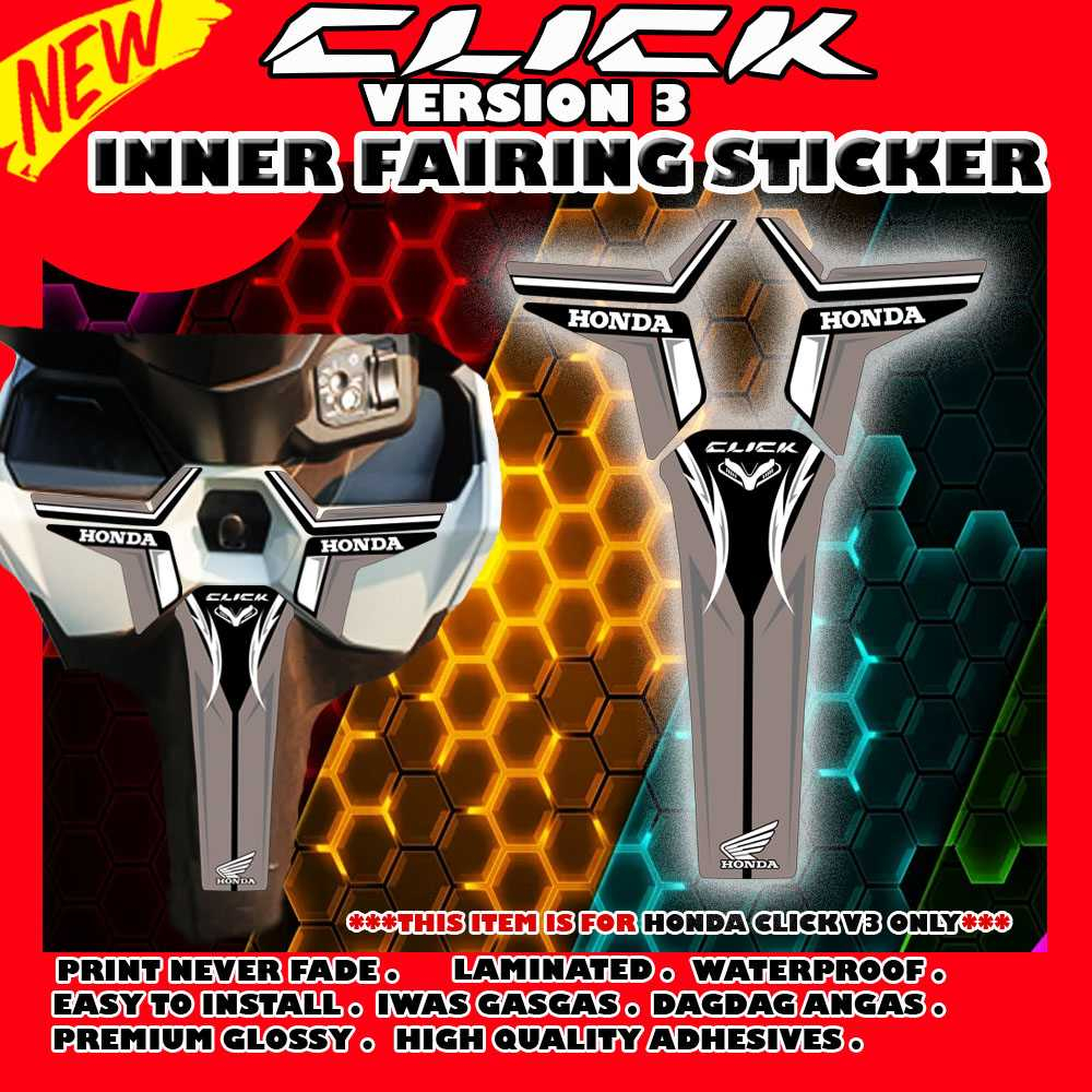 New Honda Click Version 3 Inner fairing sticker Decals for Click 125 V3 ...