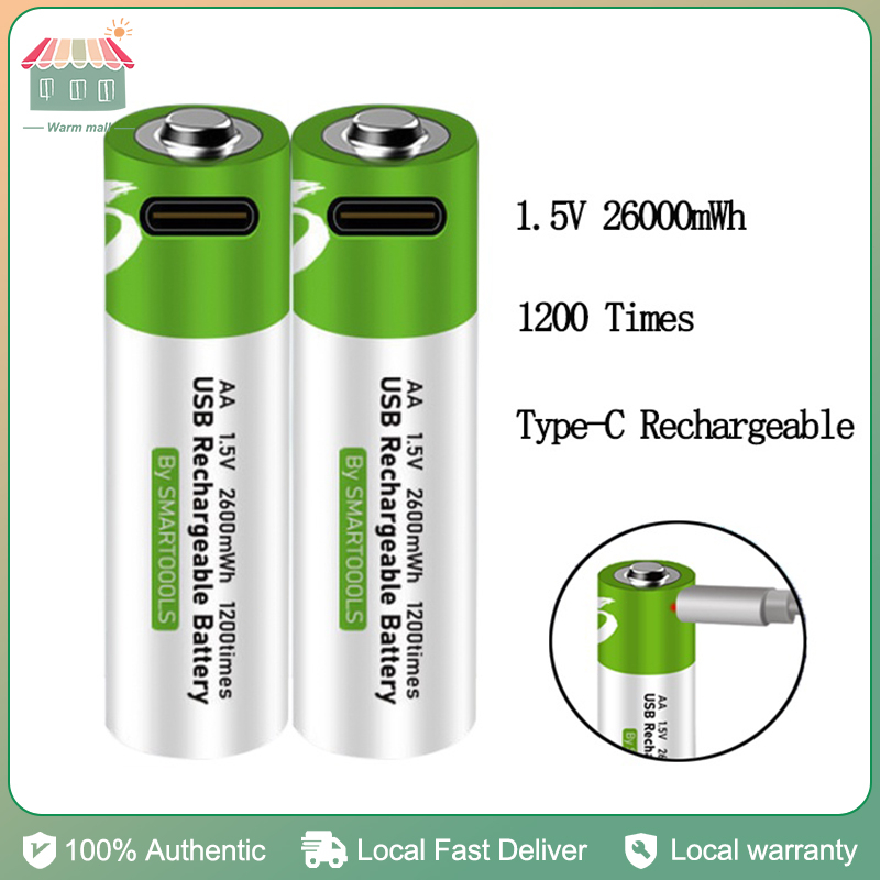Smartoools | 1.5v Li-Ion Usb Type C Rechargeable/Aa Aaa Battery 2600mwh Li Ion Batteries ...