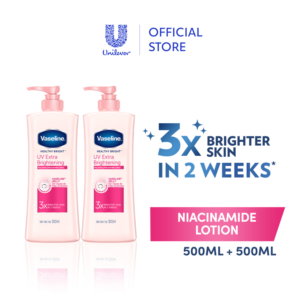 Vaseline Healthy Bright UV Extra Brightening Lotion 500ml x2 | Shopee Philippines