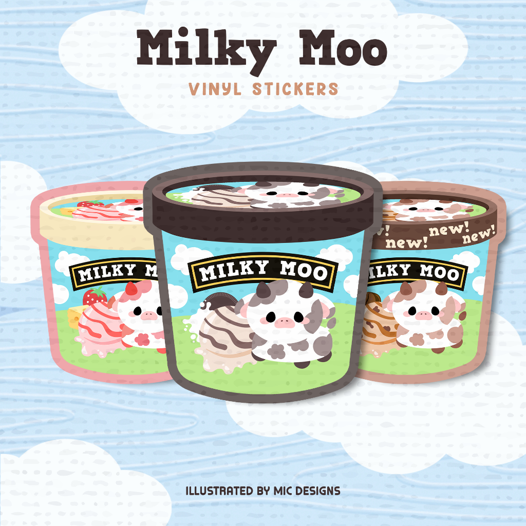 Milky Moo Ice Cream Tubs Vinyl Stickers | Laptop Journal Waterproof ...