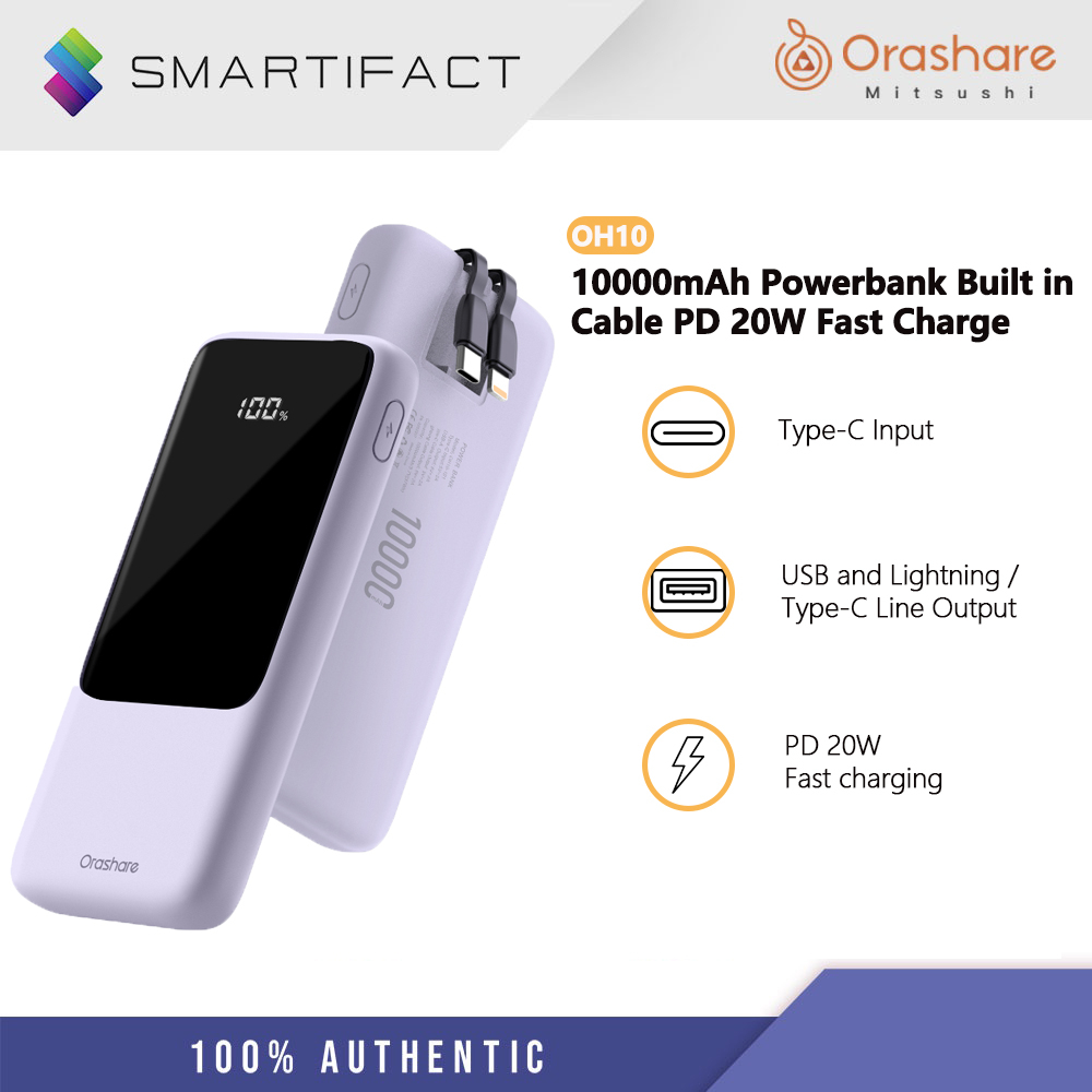 Orashare OH10 10000mAh Power Bank With Built-in Cable Large Smart ...