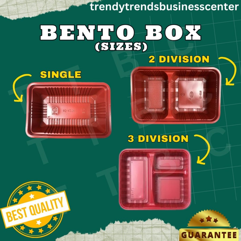 [10 PCS] 1/2/3 DIVISION RED BENTO BOX WITH THICK PLASTIC LIDS 170-180 ...