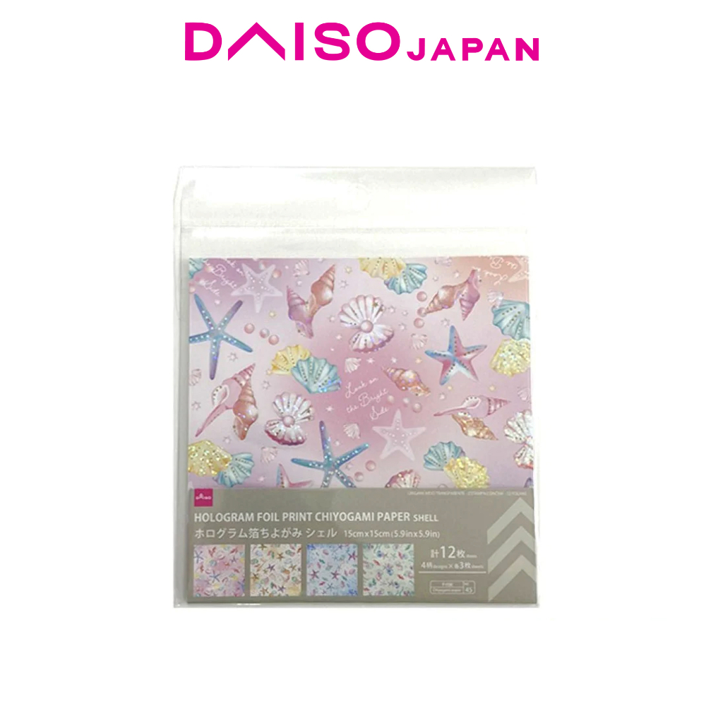 Daiso Hologram Foil Print Origami Paper in Shell Design (12 sheets ...