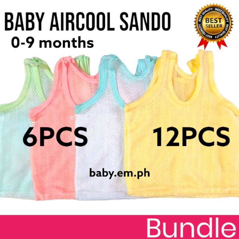 12PCS / 6PCS Aircool Cotton Sando for baby boy 0-1 year SANDO WHITE AND ...