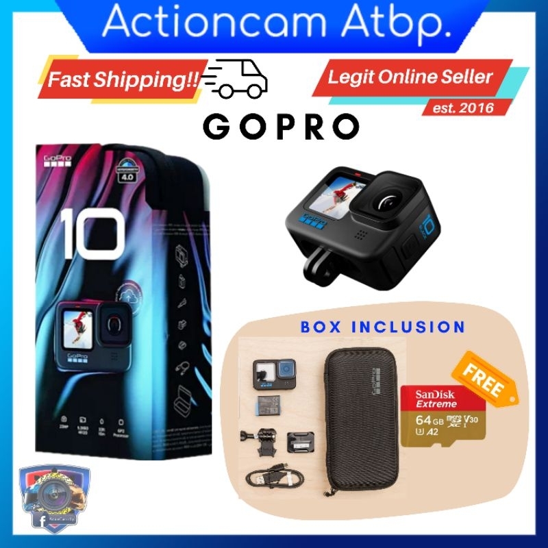 GoPro Hero 10 Black Standard Bundle with 64GB extreme Brand New Sealed ...