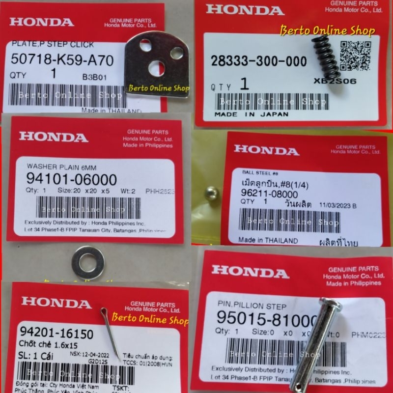 Honda Genuine | Pin Pillion Step, Pin, Washer Plain 6mm, Spring kick ...