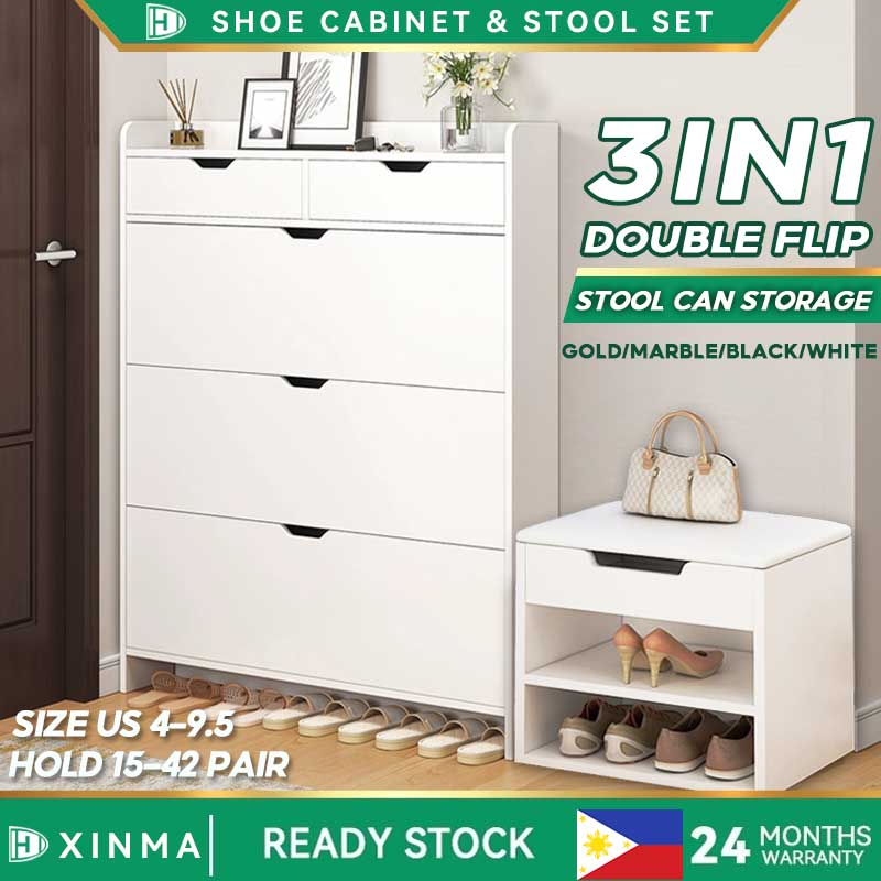 3-Layer Shoe Cabinet With Double Drawers Shoe Organizer Wood With Shoe ...