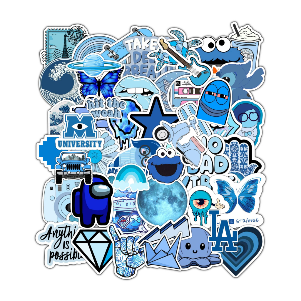 HSTKR001 50PCS HIGH QUALITY BLUE THEMED STICKER | Shopee Philippines