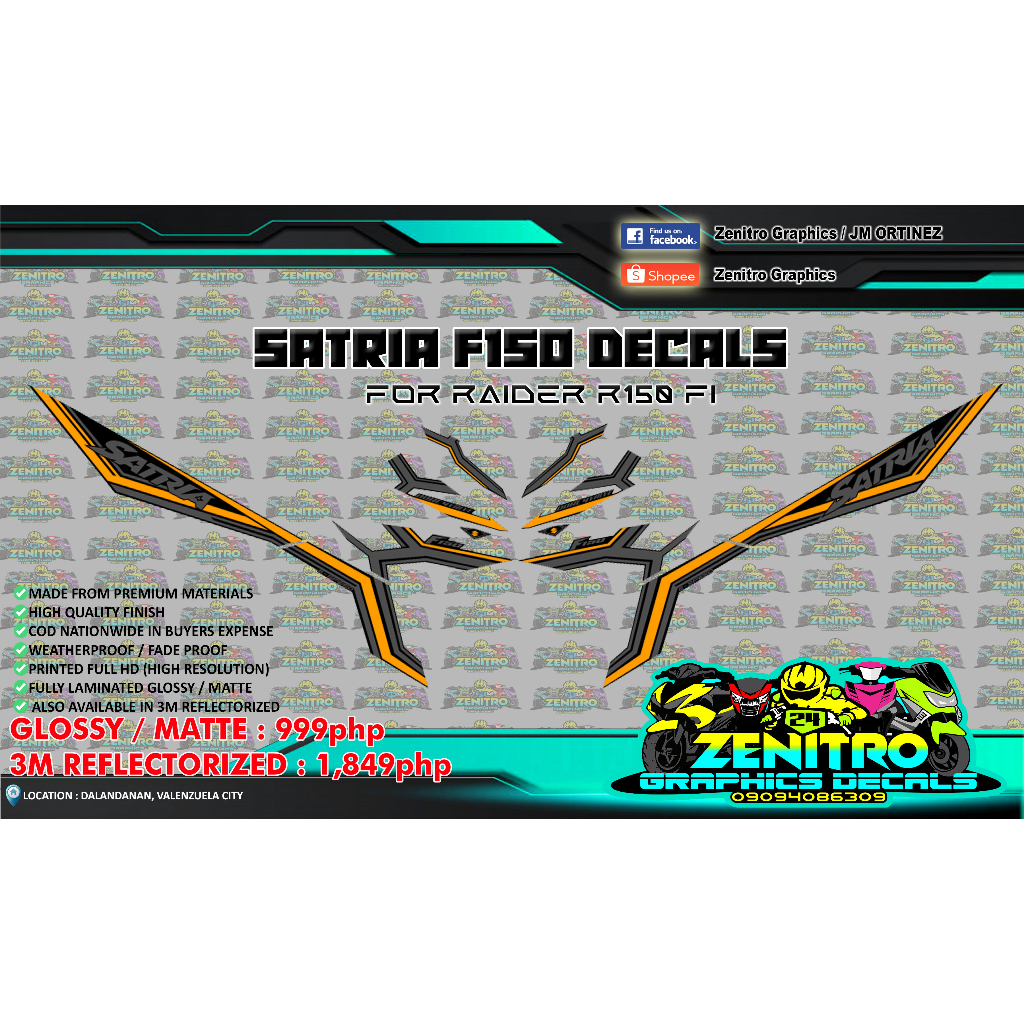 SATRIA F150 LINING DECALS FOR RAIDER R150 FI FOR BLACK (ZENITRO ...