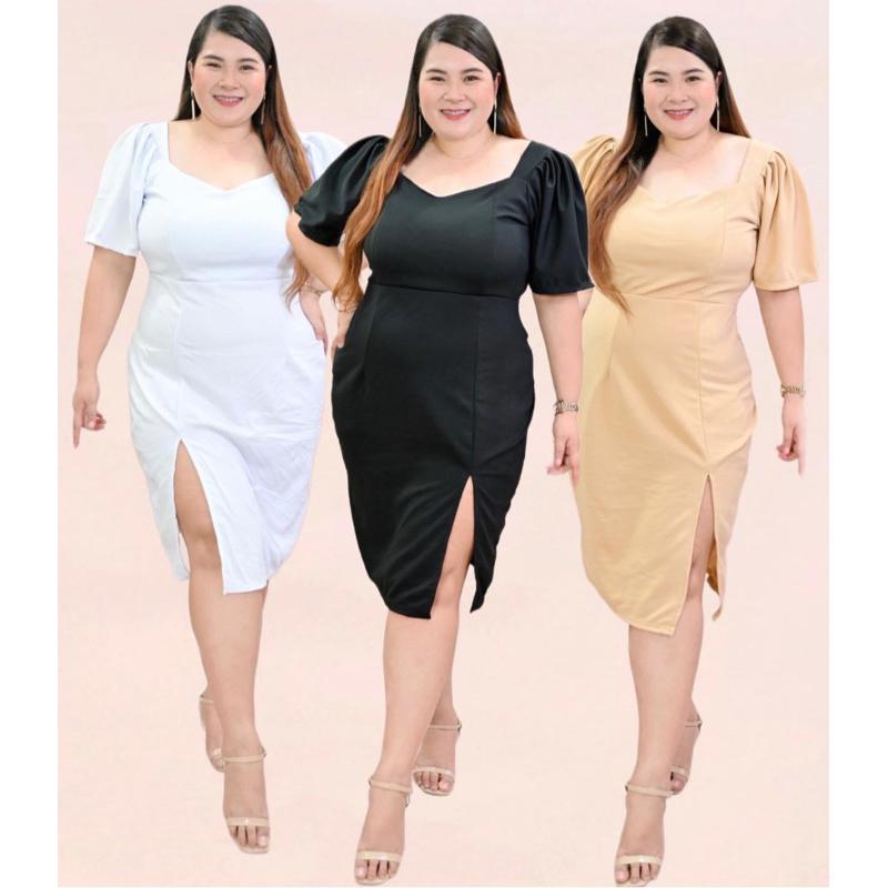 (XL TO 3XL) PLUS SIZE ABBY PUFF SLIT DRESS CREPE FABRIC ONE SIZE ONLY ...